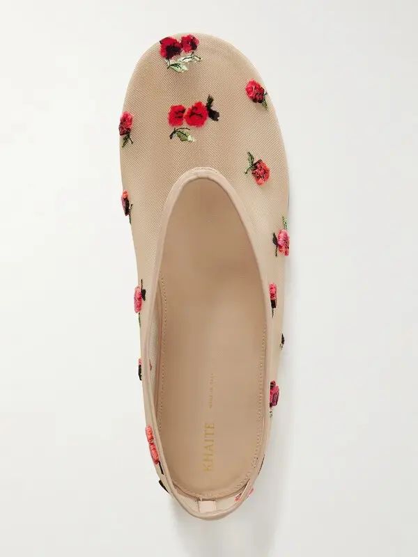 Khaite Marcy Embroidered Mesh Ballet Flats