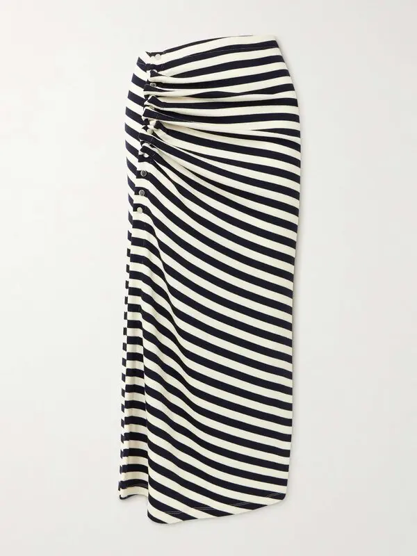 Rabanne Gathered Striped Wool-blend Midi Skirt - Multi