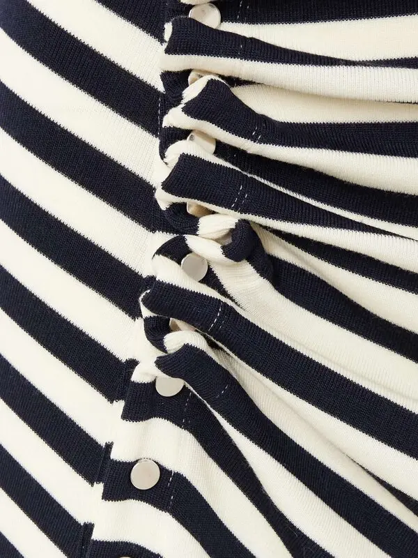 Rabanne Gathered Striped Wool-blend Midi Skirt