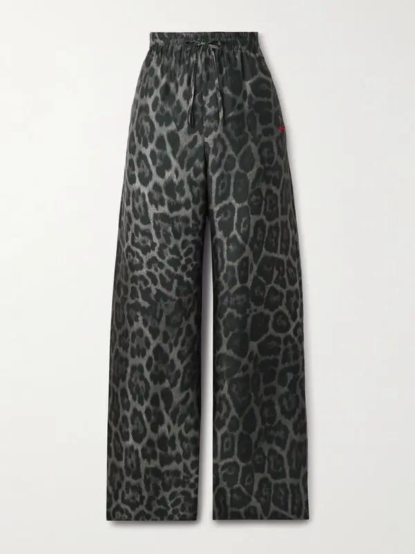 Stella McCartney Leopard-print Silk-satin Pants - Gray