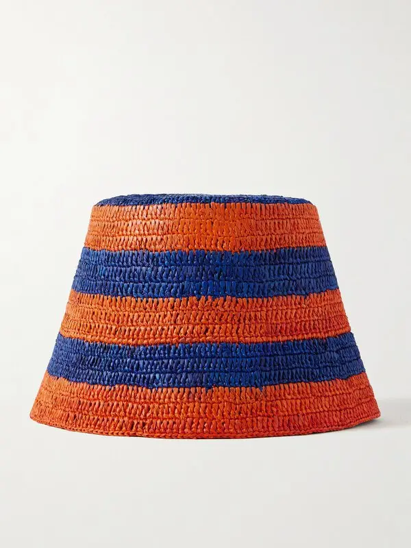Etro Striped Raffia Bucket Hat - Orange