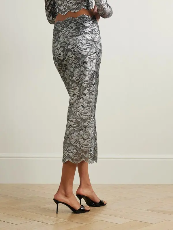 Rabanne Scalloped Metallic Stretch-lace Midi Skirt