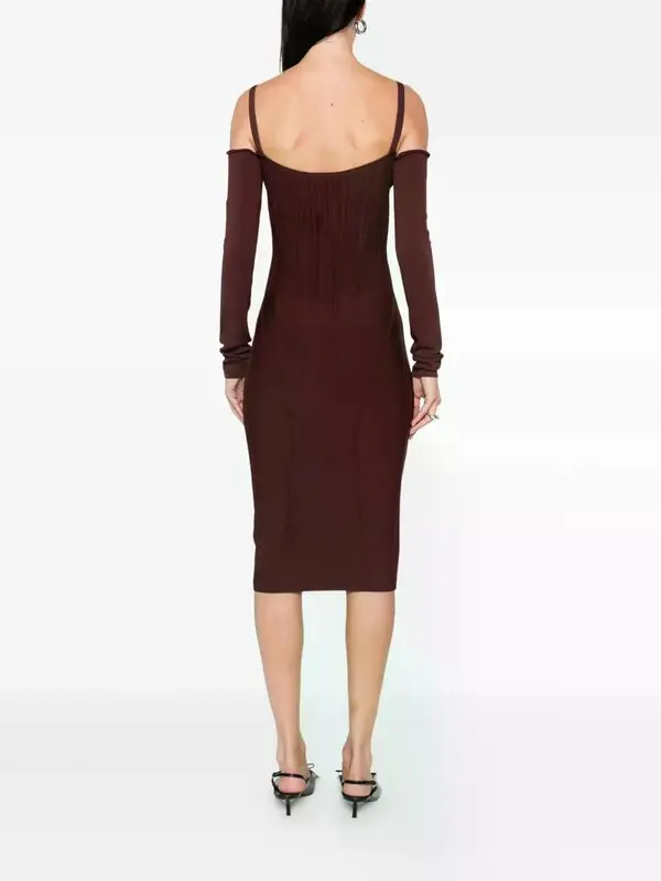 MUGLER Boning-detail Midi Dress - Red