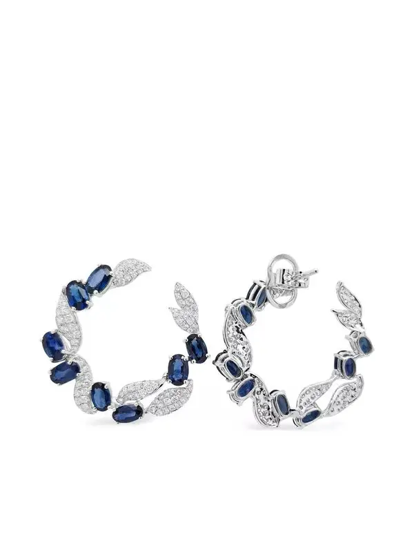 HYT JEWELRY 18k White Gold Sapphire And Diamond Hoop Earrings - Silver