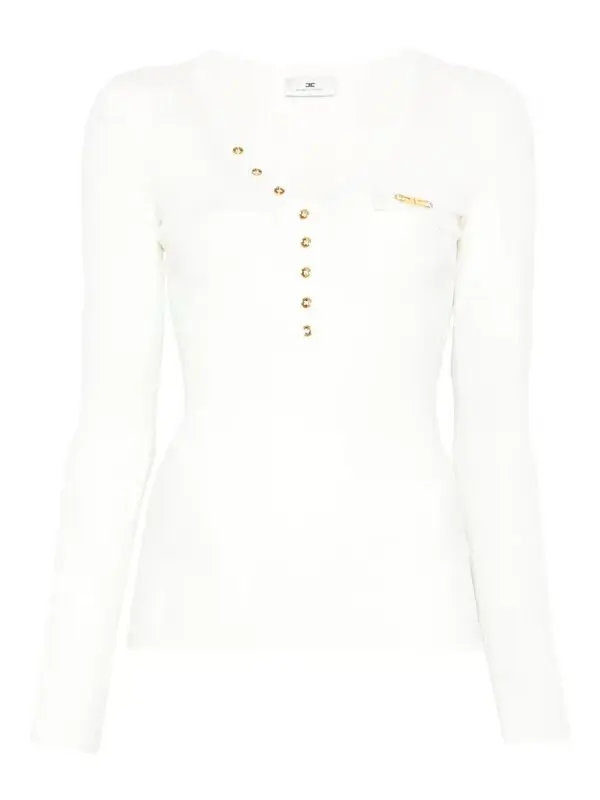 Elisabetta Franchi Button-detailed Ribbed Top - White
