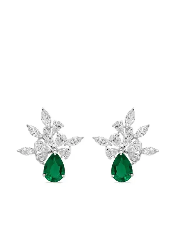 HYT JEWELRY 18k White Gold, Emerald, And Diamond Earrings - Silver