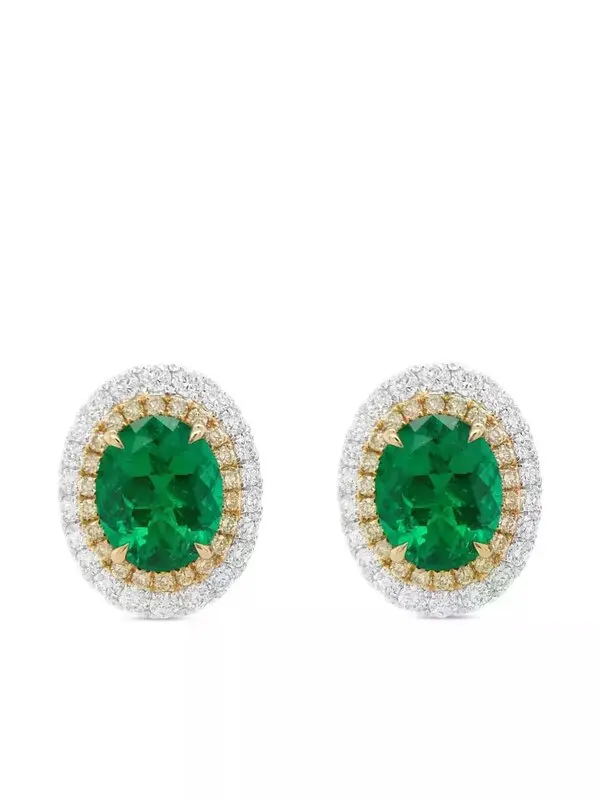 HYT JEWELRY 18k White Gold Emerald And Diamond Earrings - Silver