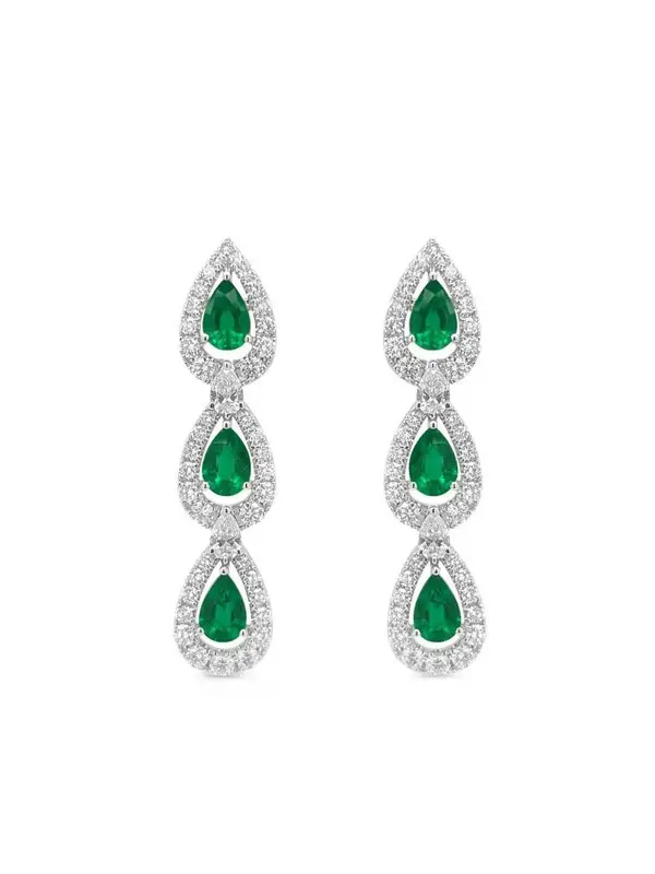 HYT JEWELRY 18k White Gold Emerald And Diamond Dangling Earrings - Silver