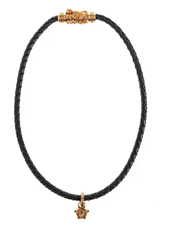 Versace Braided Leather Medusa Necklace - Black