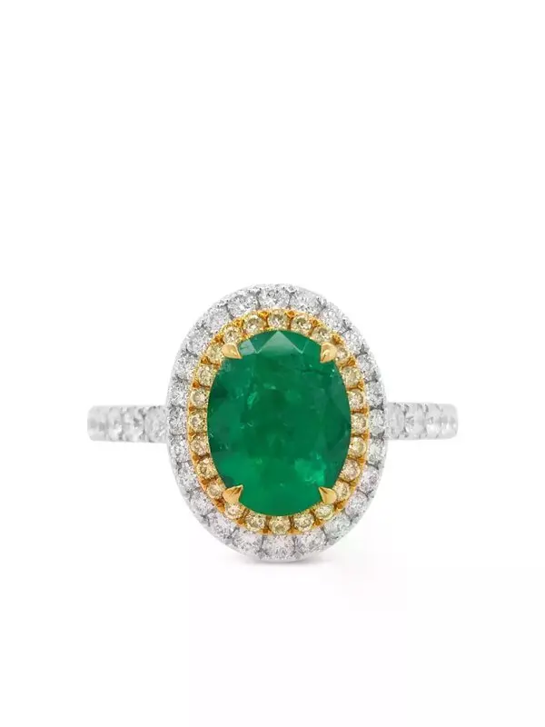 HYT JEWELRY 18k White Gold Emerald And Diamond Ring - Silver