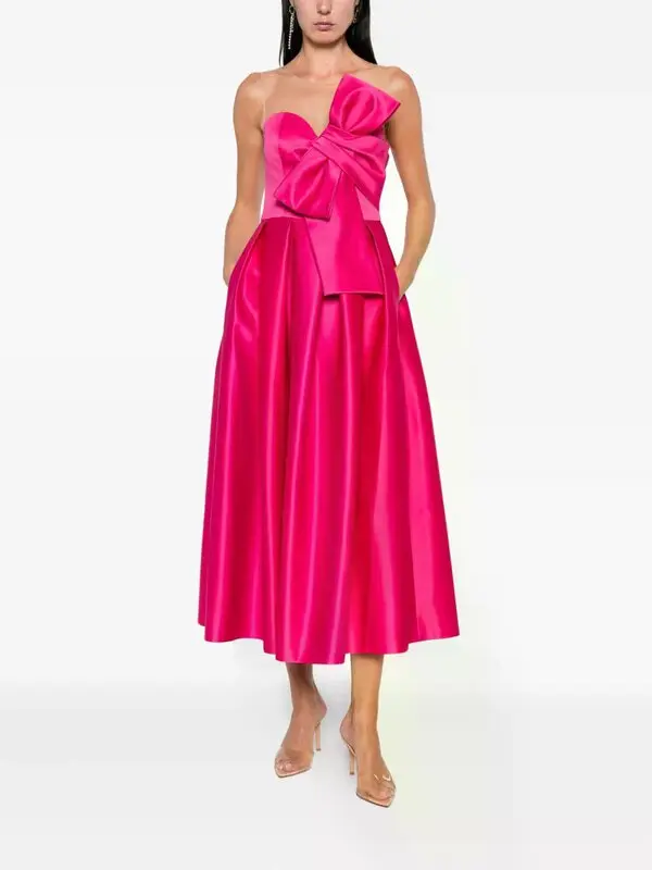 NISSA Bow-detail Mesh-insert Midi Dress - Pink