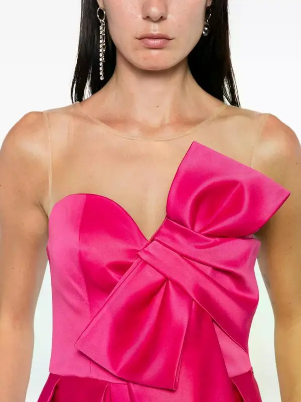 NISSA Bow-detail Mesh-insert Midi Dress - Pink