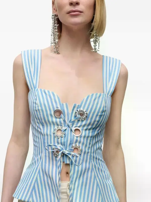 AREA Striped Grommet Corset Top - Blue