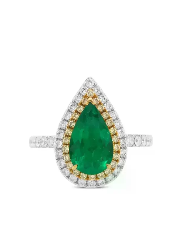 HYT JEWELRY 18k White Gold Pear Emerald And Diamond Ring - Silver