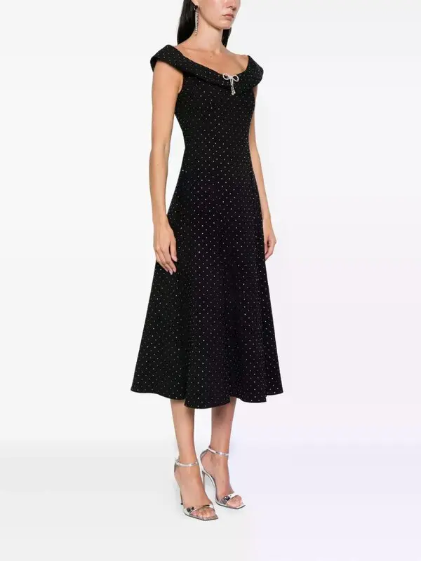 NISSA Embellished Off-shoulder Midi Dress - Black