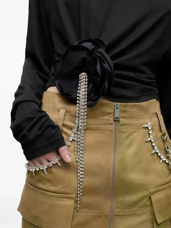 AREA Crystal Flower Draped Top