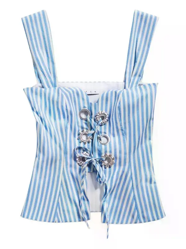 AREA Striped Grommet Corset Top - Blue
