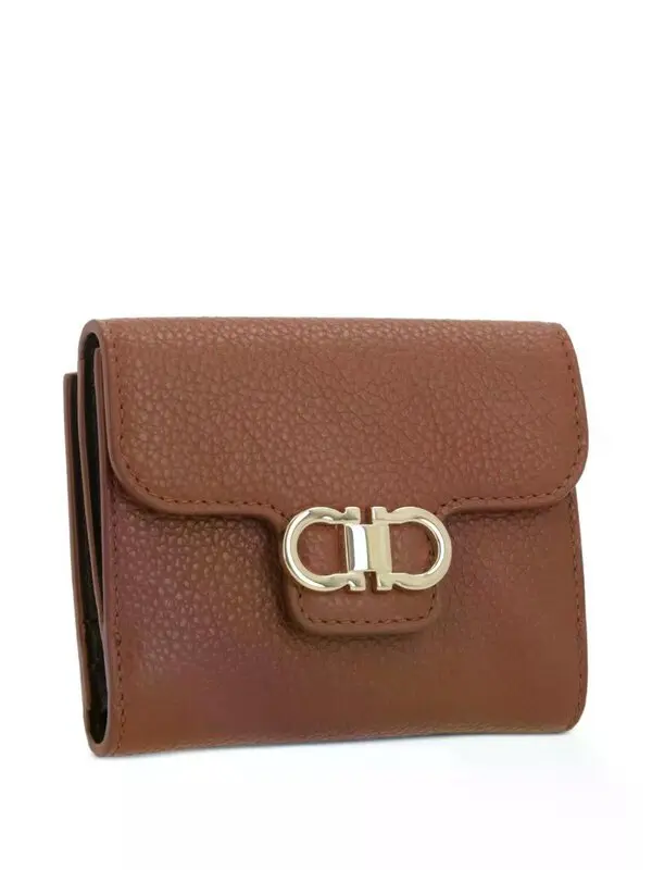 FERRAGAMO Gancini Compact Leather Wallet - Brown