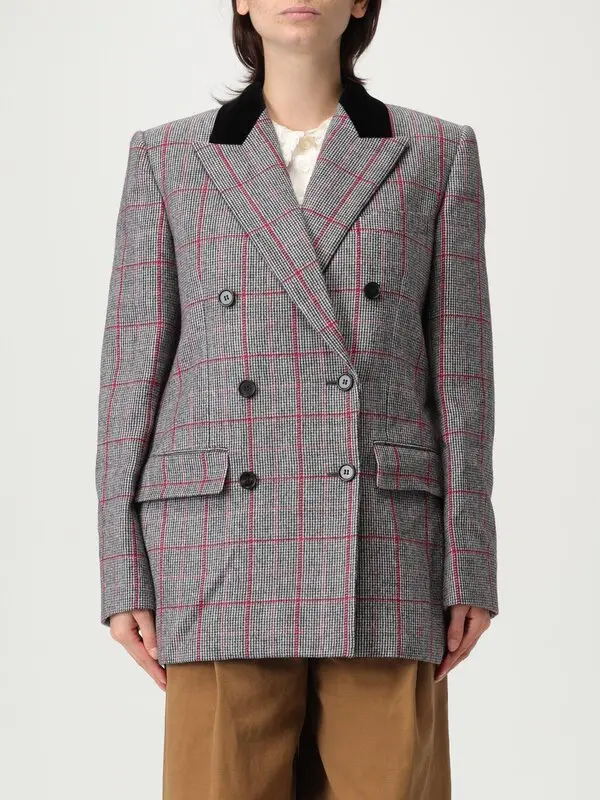 Chloé Double Breasted Checked Jacket - Grey
