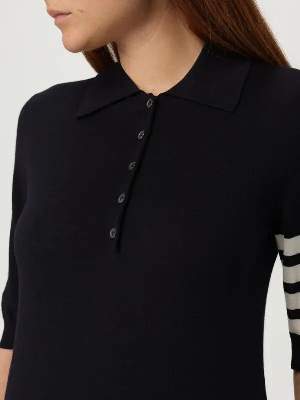 Thom Browne Polo Shirt With Signature Stripes - Blue