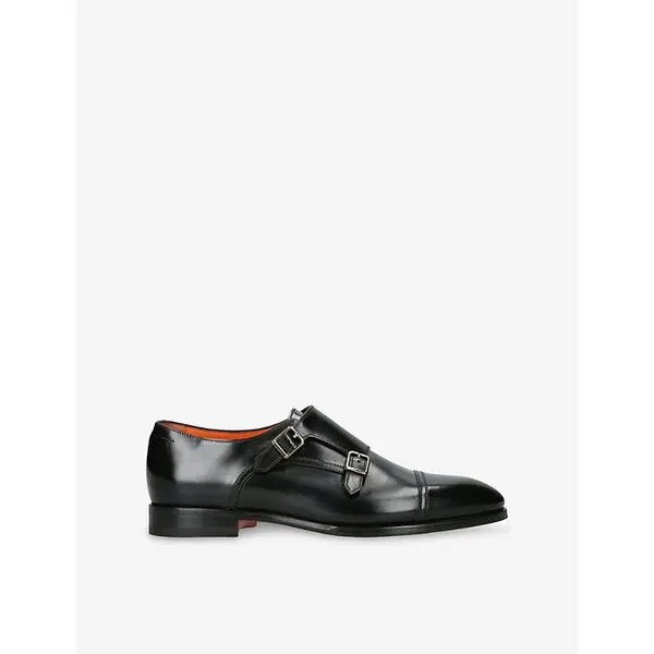 Santoni Adrian Leather Monk Shoes - Black