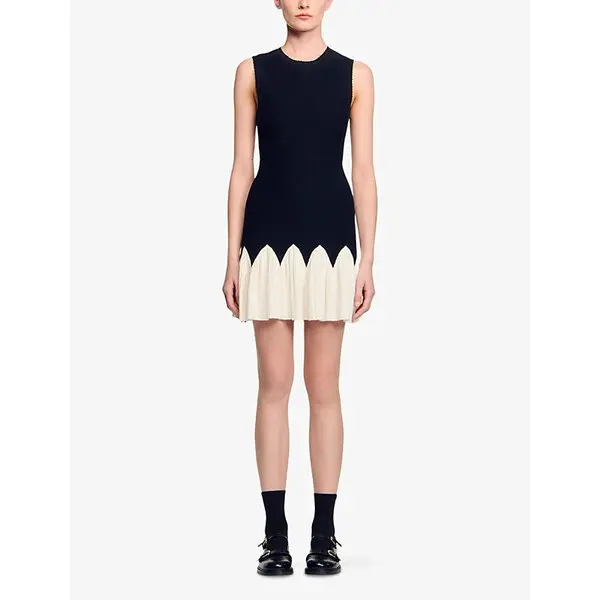 Stretch-knit Mini Dress - Black / Ecru