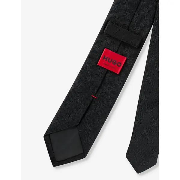 Hugo Monogram-print Jacquard Silk Tie - Black