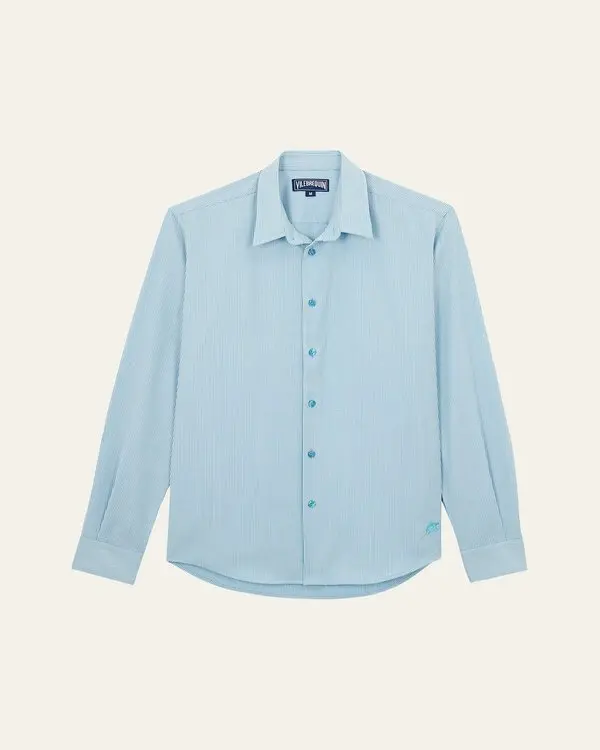 Vilebrequin Wool Micro Rayures Sport Shirt - Medium Blu