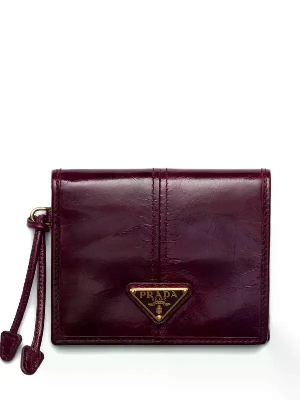 Prada Patent-leather Logo-plaque Wallet - Red