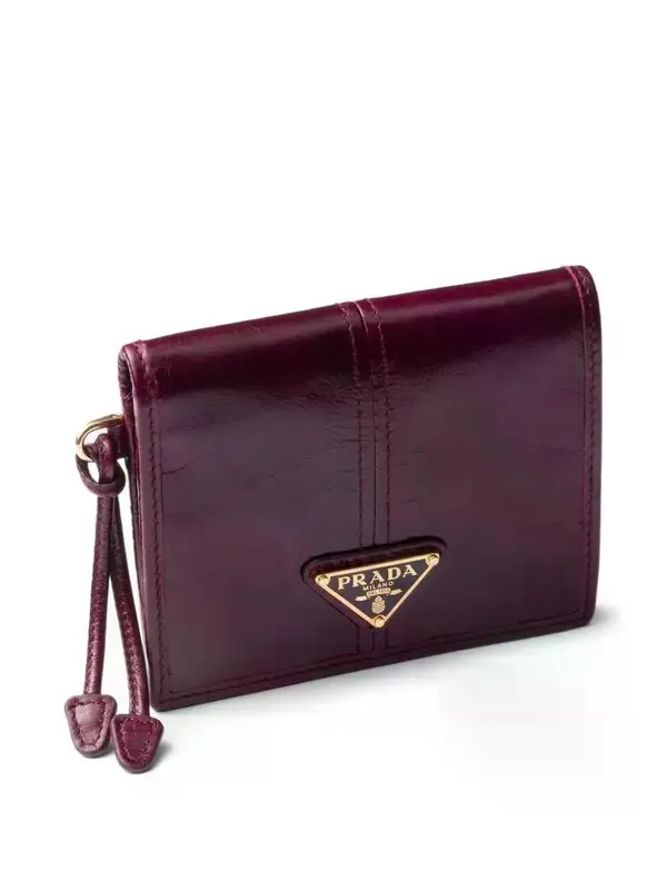 Prada Patent-leather Logo-plaque Wallet - Red