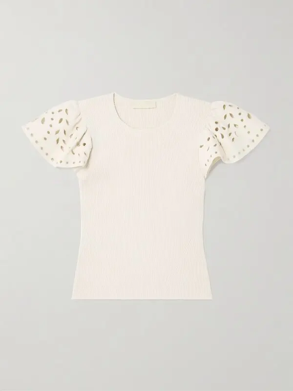 Ulla Johnson Edith Embroidered Ribbed-knit Top