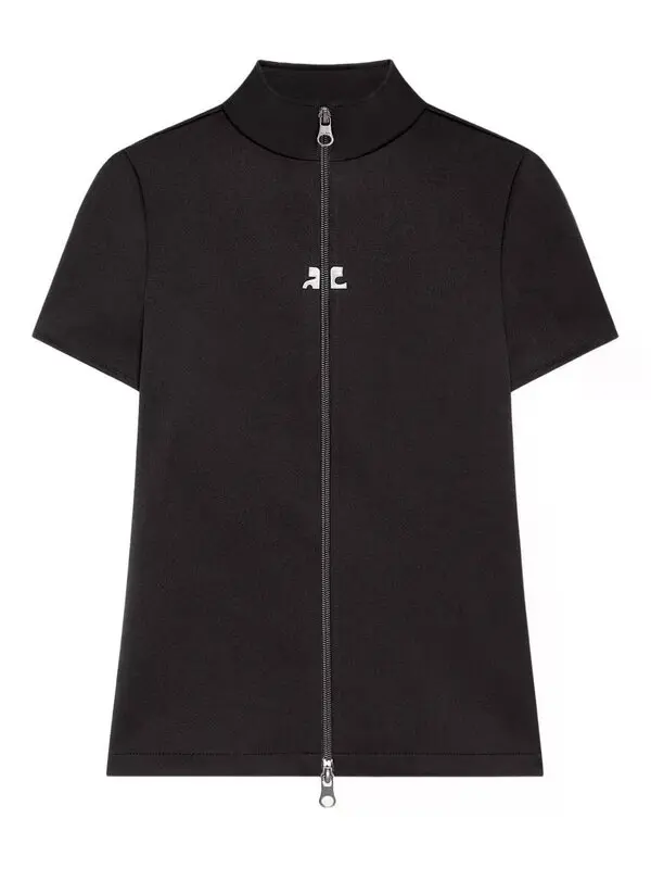 COURREGES Zip-up Short-sleeve Top - Black