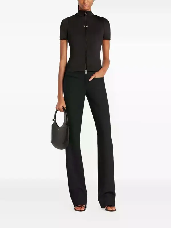 COURREGES Zip-up Short-sleeve Top - Black