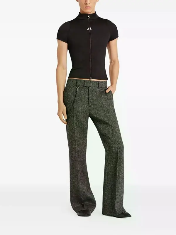 COURREGES Zip-up Short-sleeve Top - Black