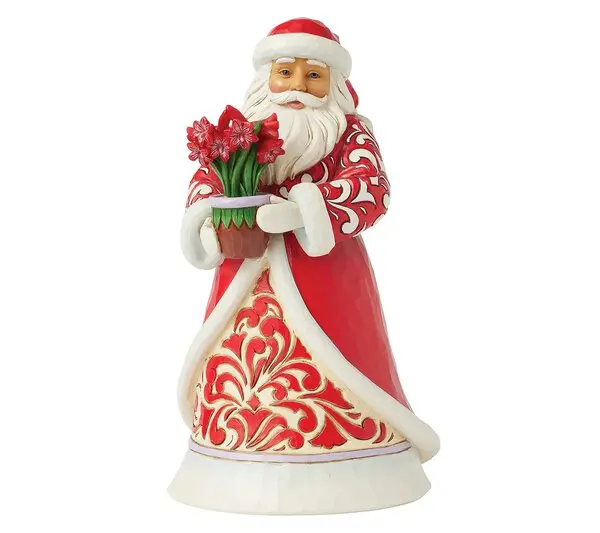 JIM SHORE Heartwood Creek Santa With Blooming A Maryllis 8.35i - One-color