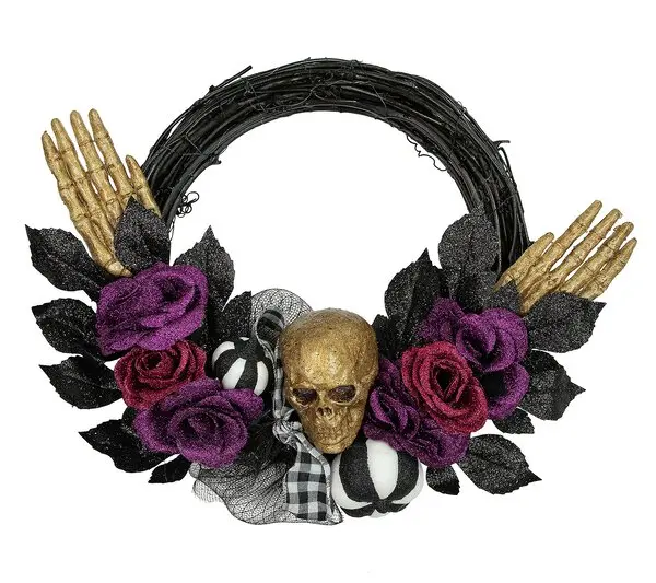 NORTHLIGHT Skull W/ Hands And Roses Halloween T Ig Wreath 22 - One-color