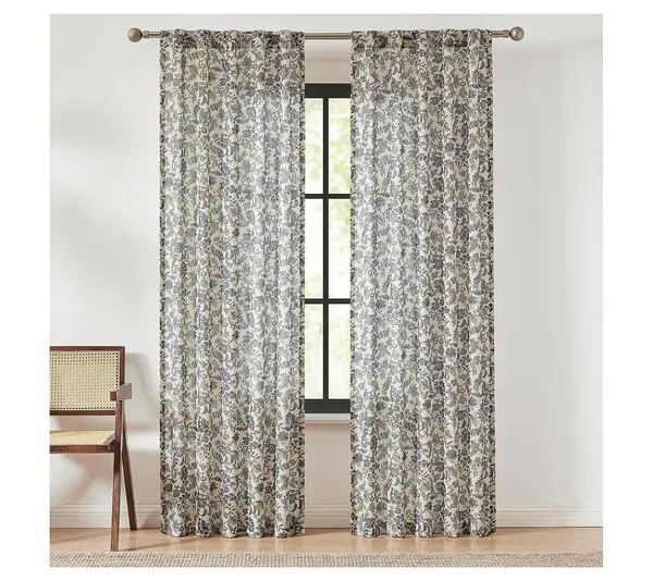 LUSH DECOR Lillian Block Linen Textured Window Urtain Pair - One-color