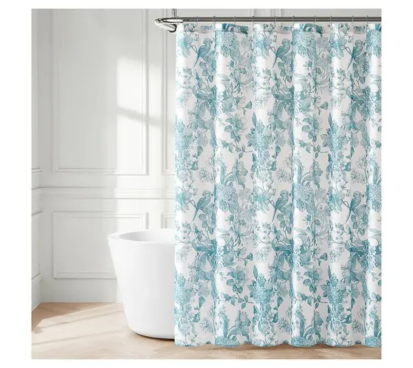 LUSH DECOR Bird And Hydrangea Toile Shower Curt Ain - One-color