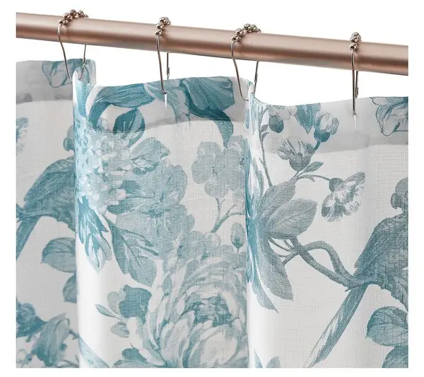 LUSH DECOR Bird And Hydrangea Toile Shower Curt Ain