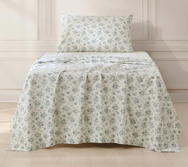 LUSH DECOR Rose Garden Cotton Sheet Set Blue 3- Piece Set Twin - One-color