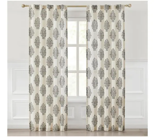 LUSH DECOR Sofia Flower Linen Textured Window C Urtains Pair - One-color