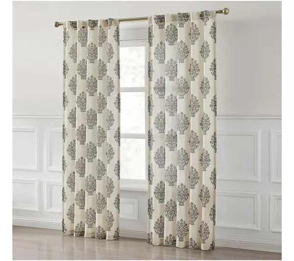 LUSH DECOR Sofia Flower Linen Textured Window C Urtains Pair
