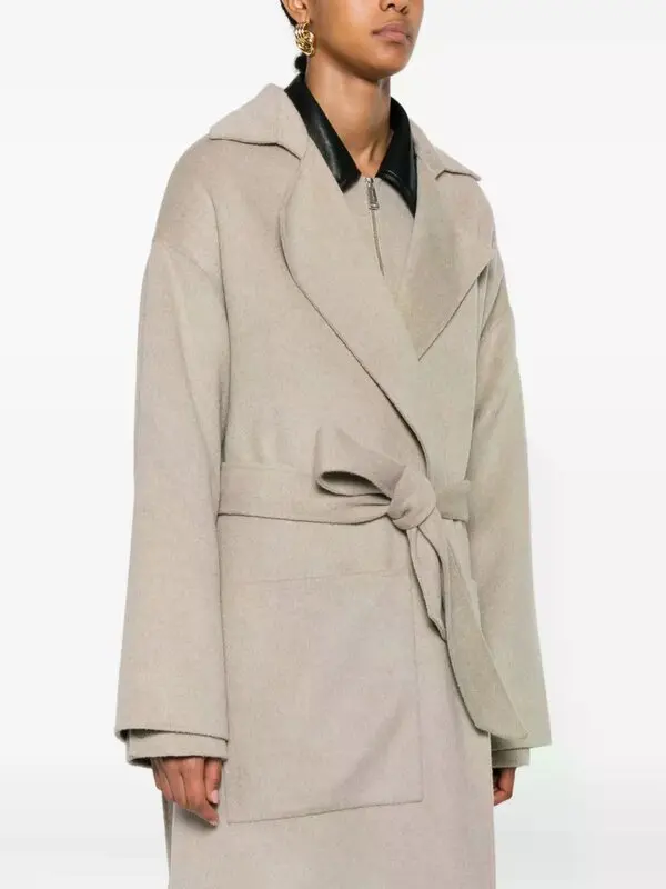 Nanushka Wool-silk Belted Coat - Neutrals
