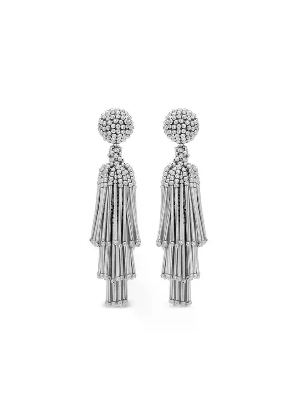Oscar De La Renta Beaded Tassel Clip-on Earrings - Silver