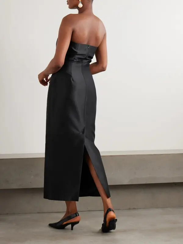 knee length dresses for ladies Serenity Majestic Black Strapless Silk Satin Maxi Dress