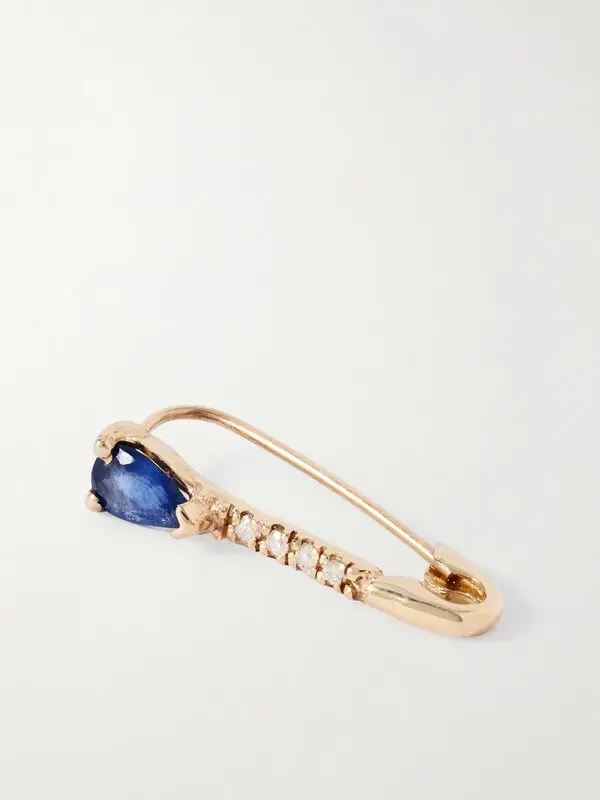 LOREN STEWART Safety Pin Diamond And Sapphire Single Earring - Gold
