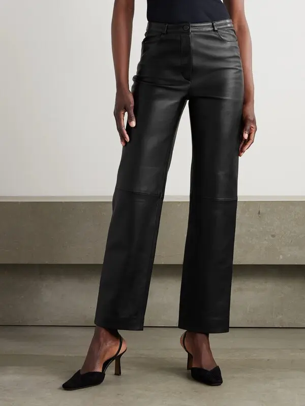 Loulou De Saison Cobe Paneled Leather Straight-leg Pants - Black