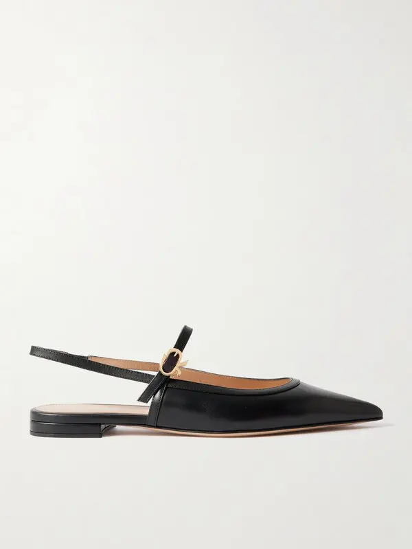 GIANVITO ROSSI Leather Point-toe Mary Jane Slingback Flats - Black