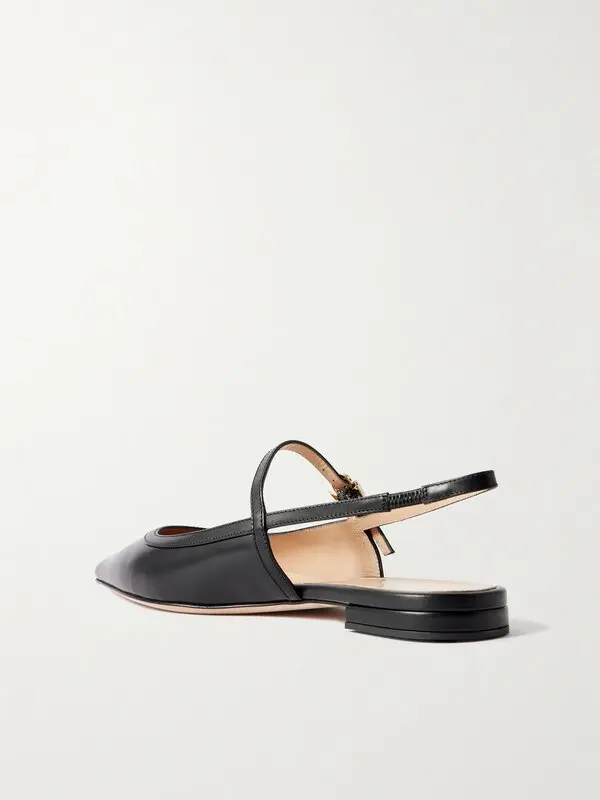 GIANVITO ROSSI Leather Point-toe Mary Jane Slingback Flats - Black