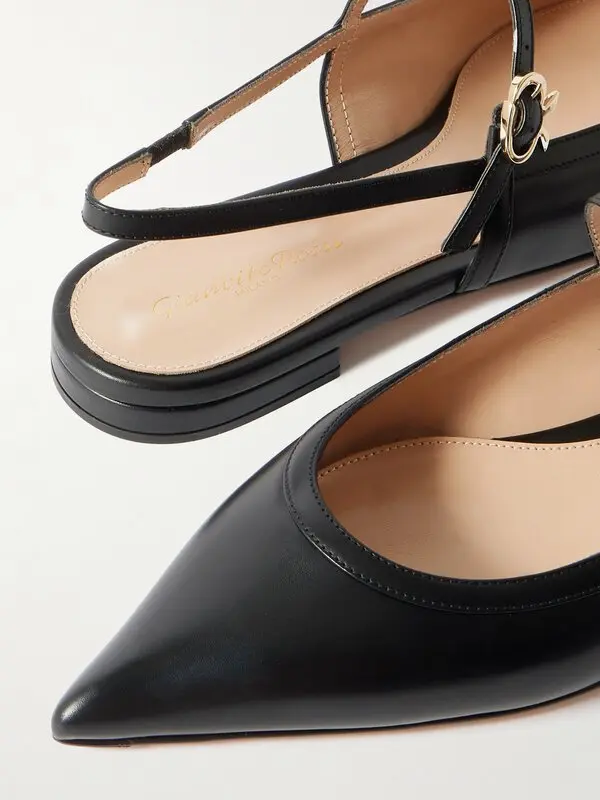 GIANVITO ROSSI Leather Point-toe Mary Jane Slingback Flats - Black